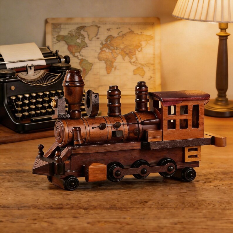 Vintage Wooden Train Model, Steam Locomotive Collectible, Rustic ...