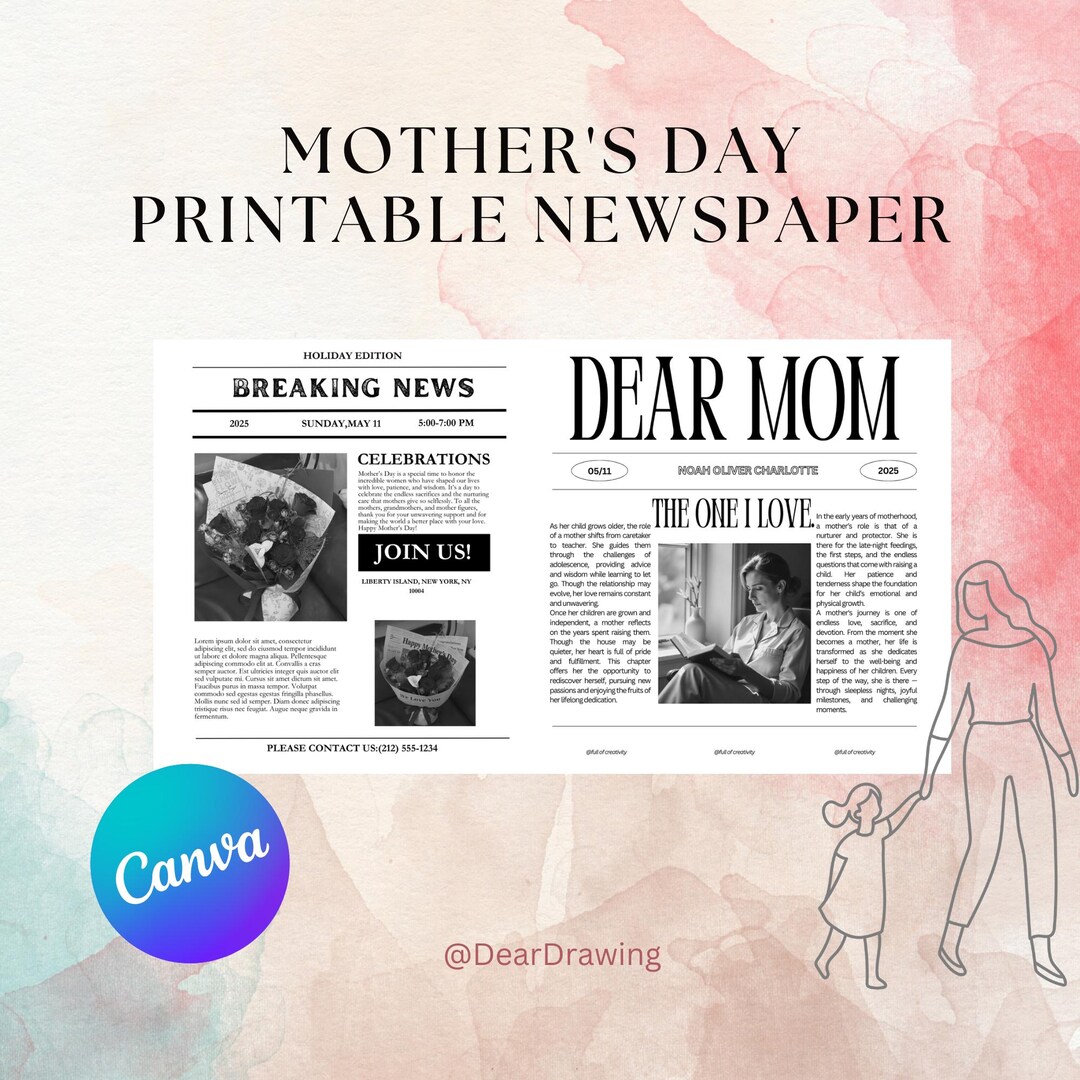 Editable Mothers Day Newspaper Template, Personalized Mother's Day Gift ...