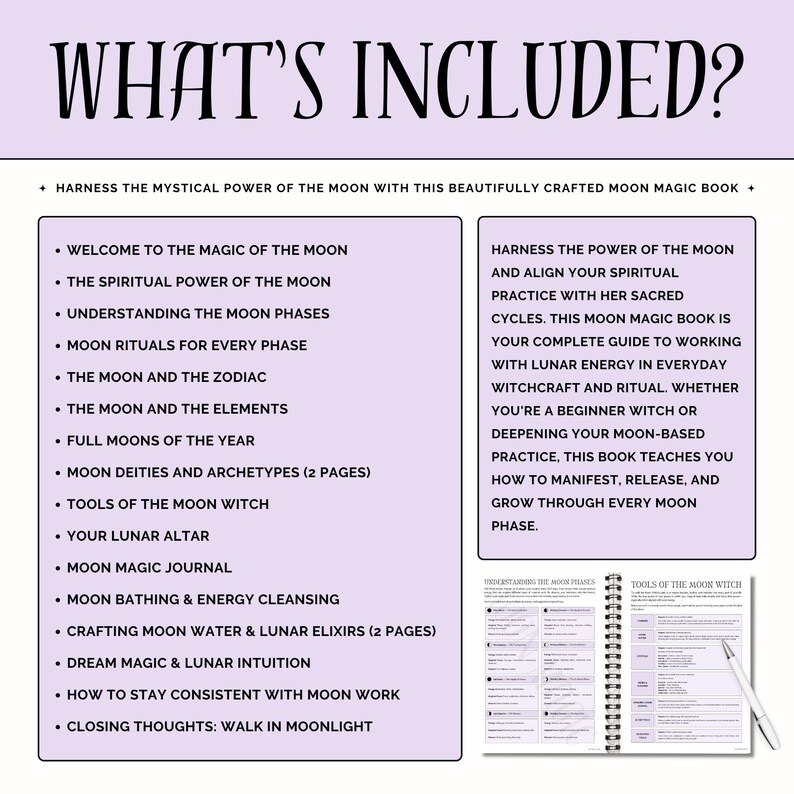 Moon Magic Grimoire Pages, Book of Shadows, Moon Phases, Spells, Beginner Witch, Lunar ...
