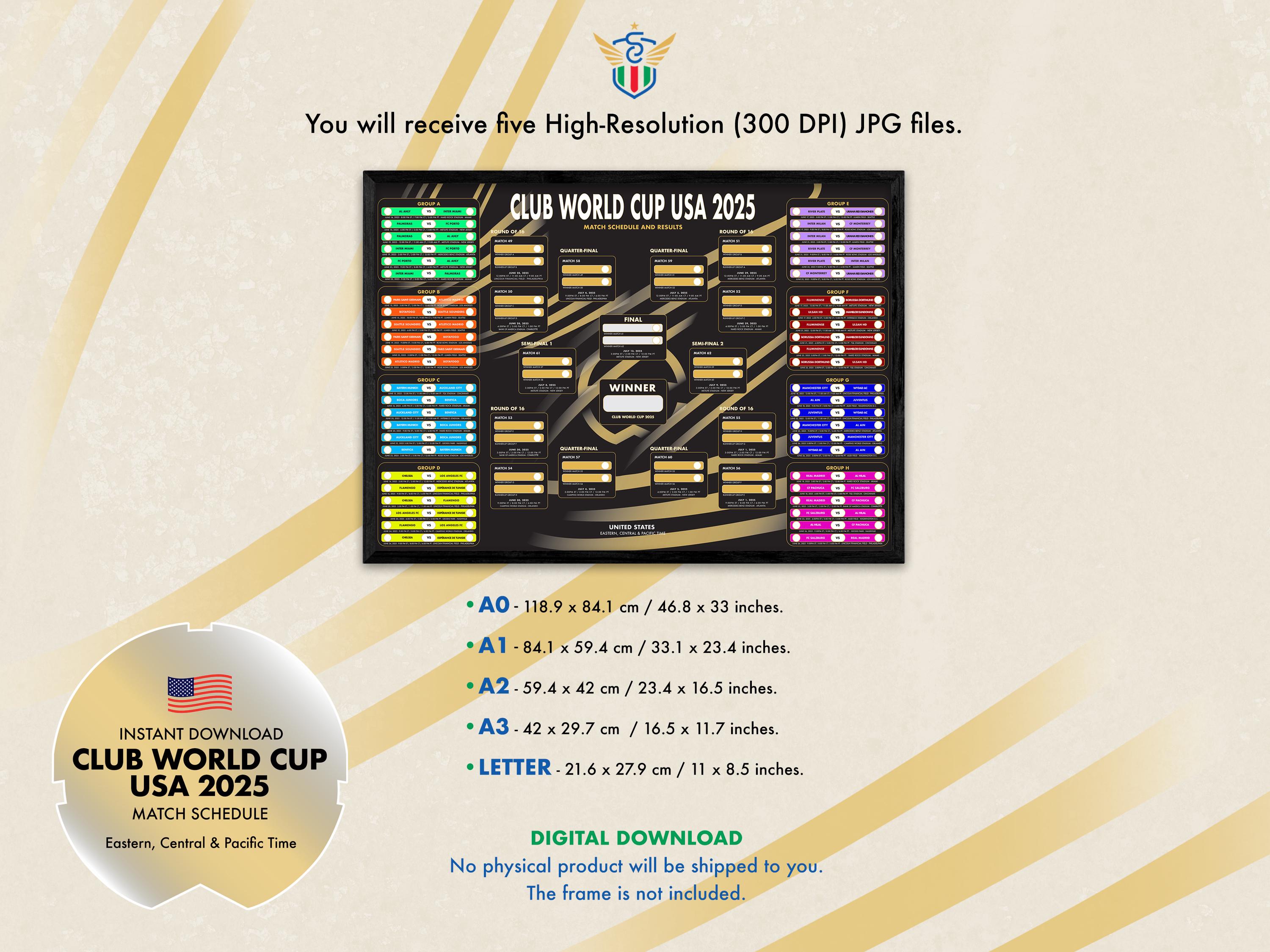 Club World Cup 2025 Wall Chart | CWC 25 USA Time Zones Printable ...