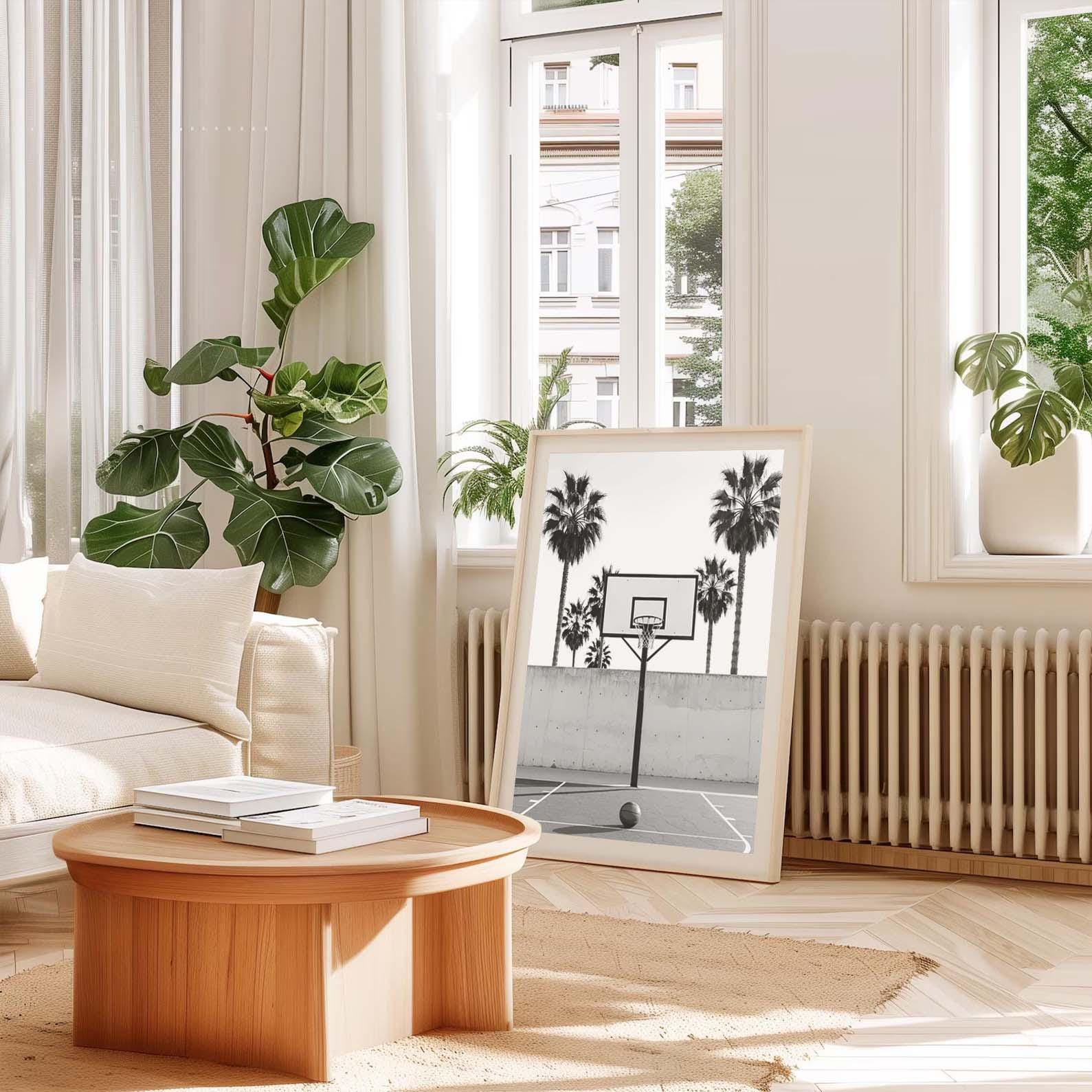 Basketball Hoop & Palm Trees Print: Minimalist Black and White Urban ...