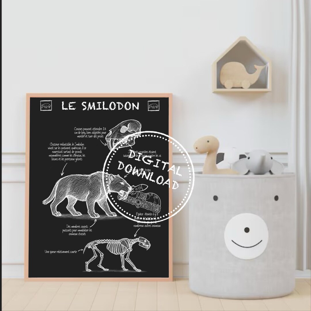 Educational Poster "the Smilodon" - Printable Chalkboard Style Poster ...