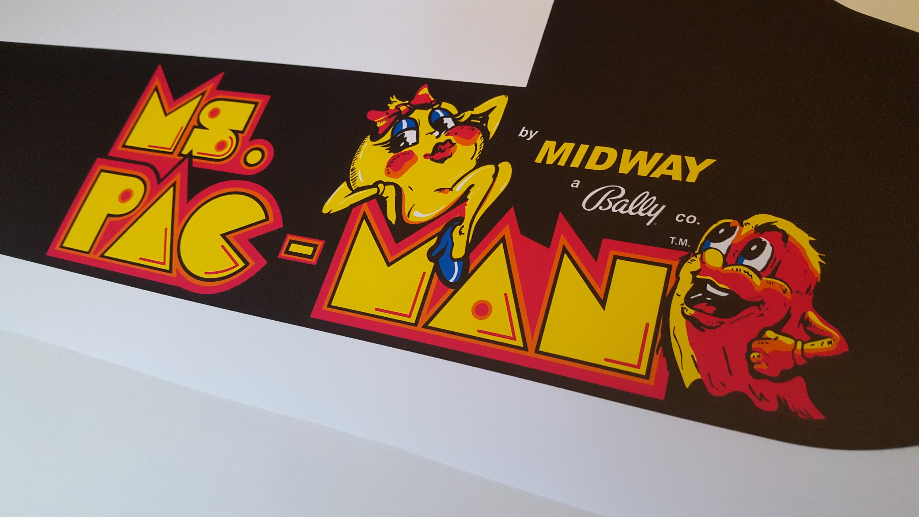 Bally, Midway, Classic Mrs. Pac-man Arcade, Cocktail, Glass, Vinyl ...
