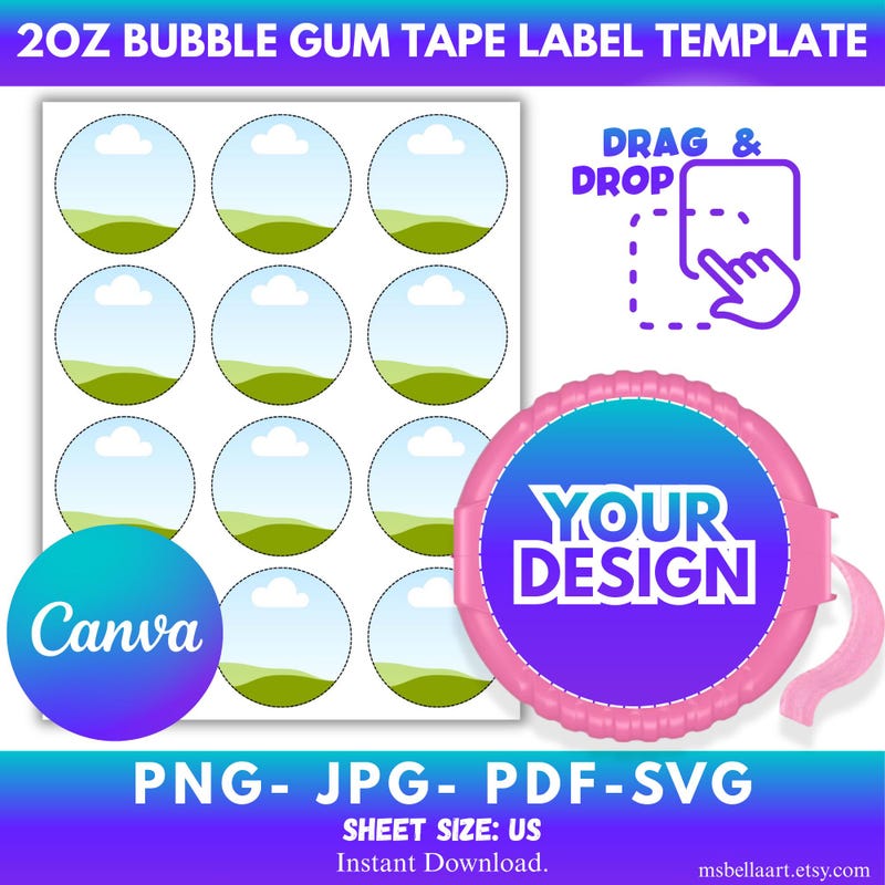 Bubblegum Labels Template - Etsy