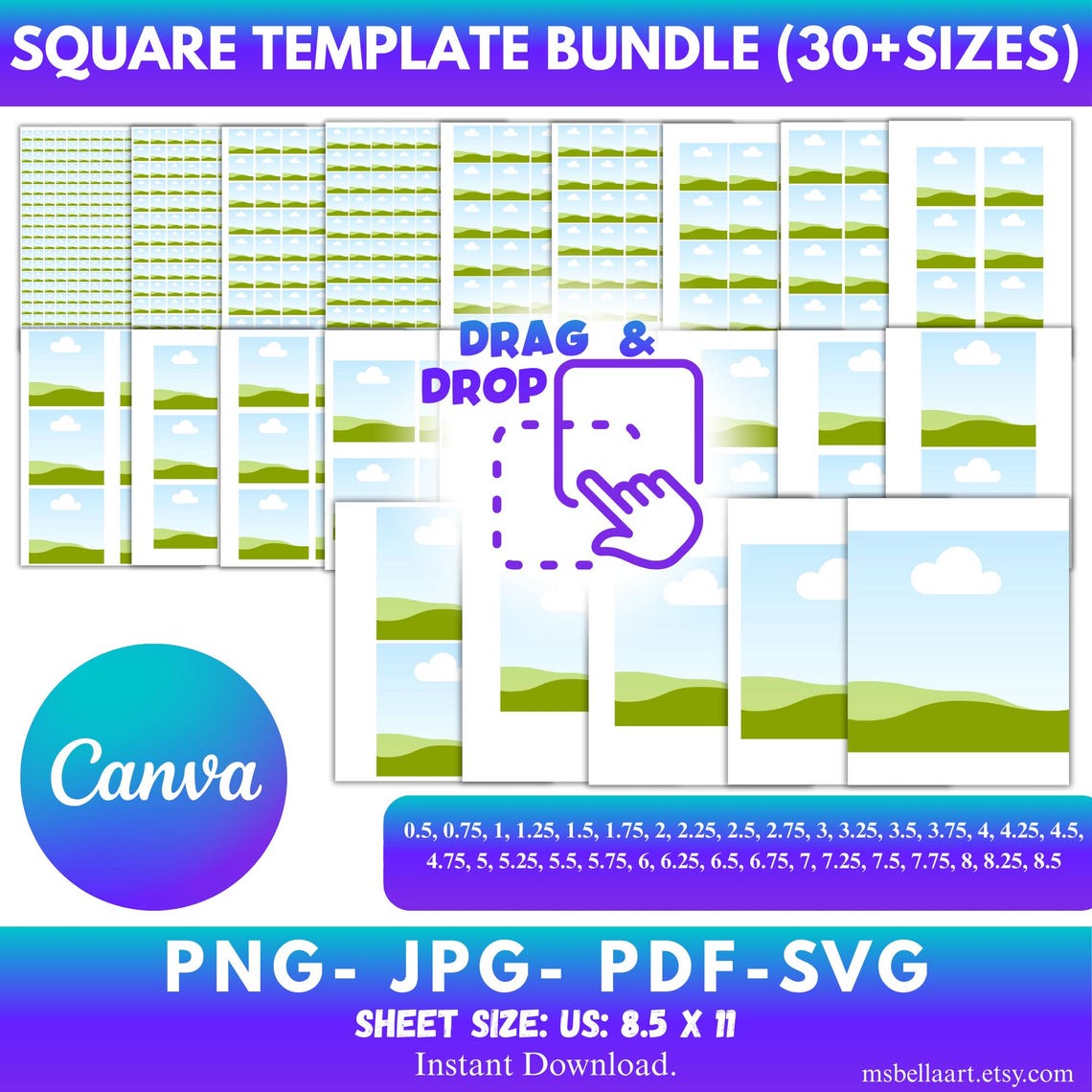 Square Template Bundle, Editable Canva Square Template, Multipurpose ...