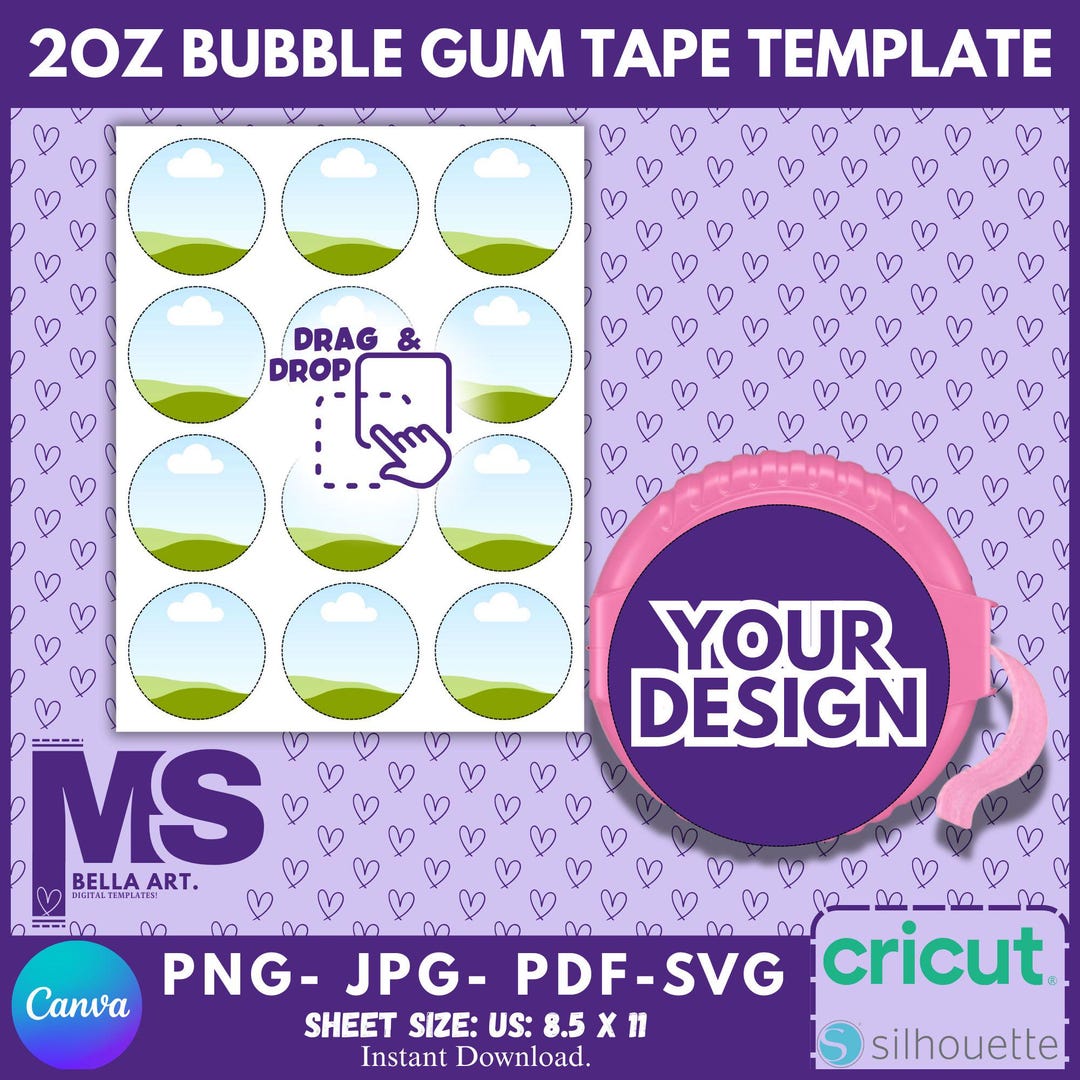 2oz Bubble Gum Tape Template, Bubble Gum Label Template, Bubble Gum ...