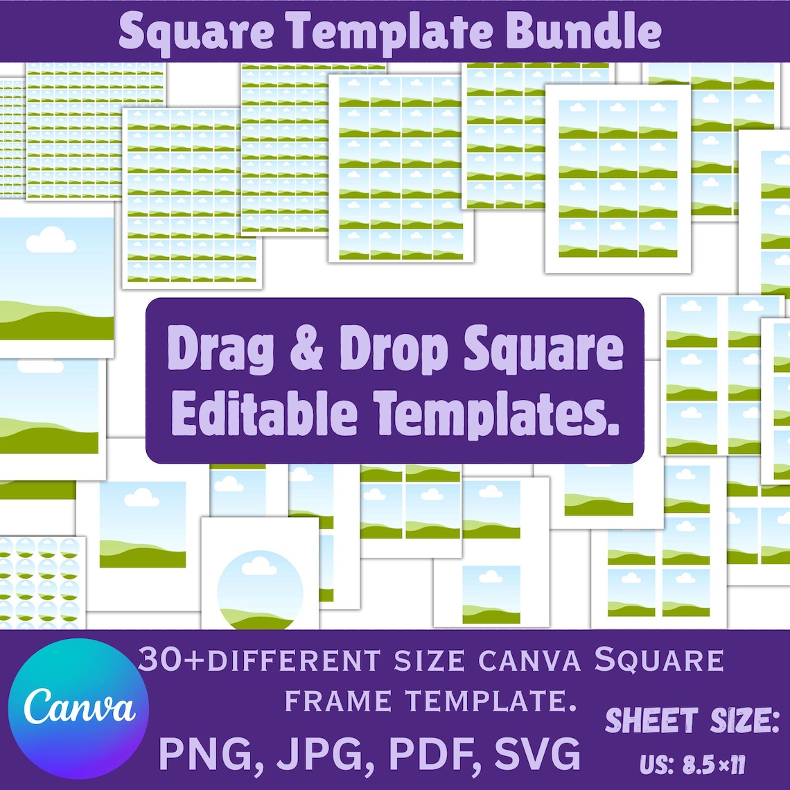 Square Template Bundle, Editable Canva Square Template, Multipurpose ...