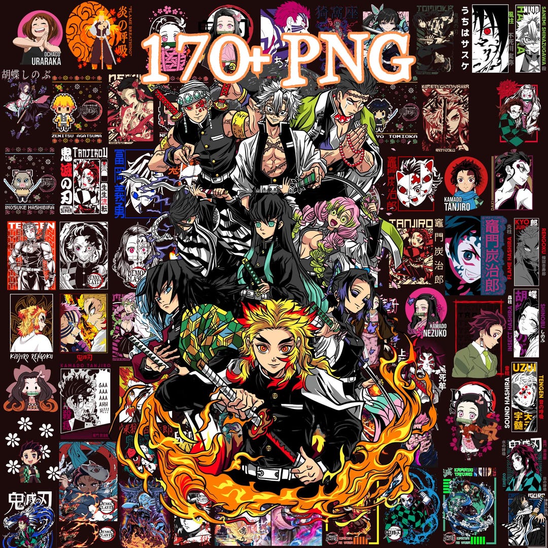 Demon Slayer Design Png Bundle, Anime Art Demon Slayer Bundle PNG ...