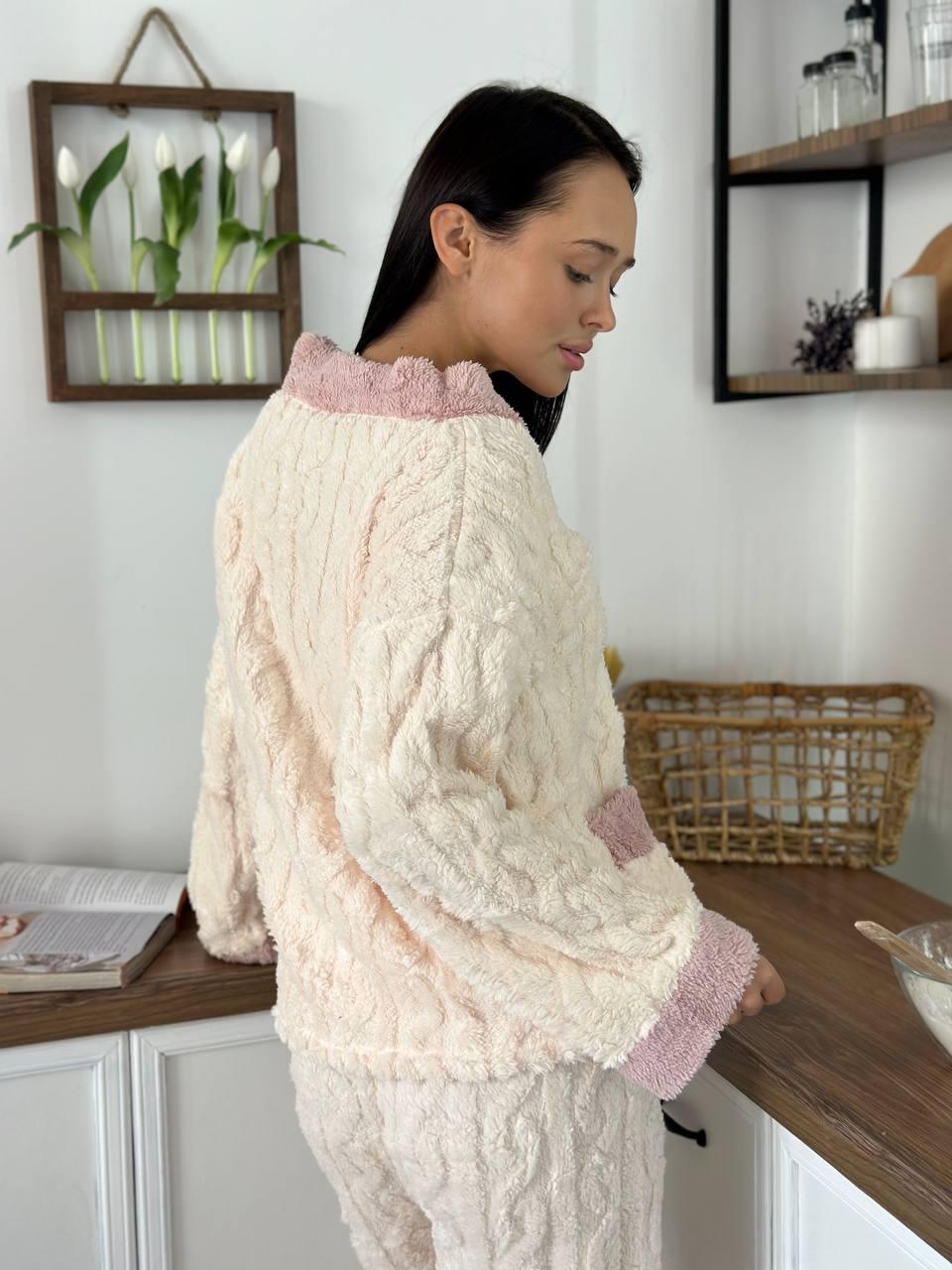 Cozy Fluffy Loungewear Set for Women, Warm Two-piece Pajama Set With ...