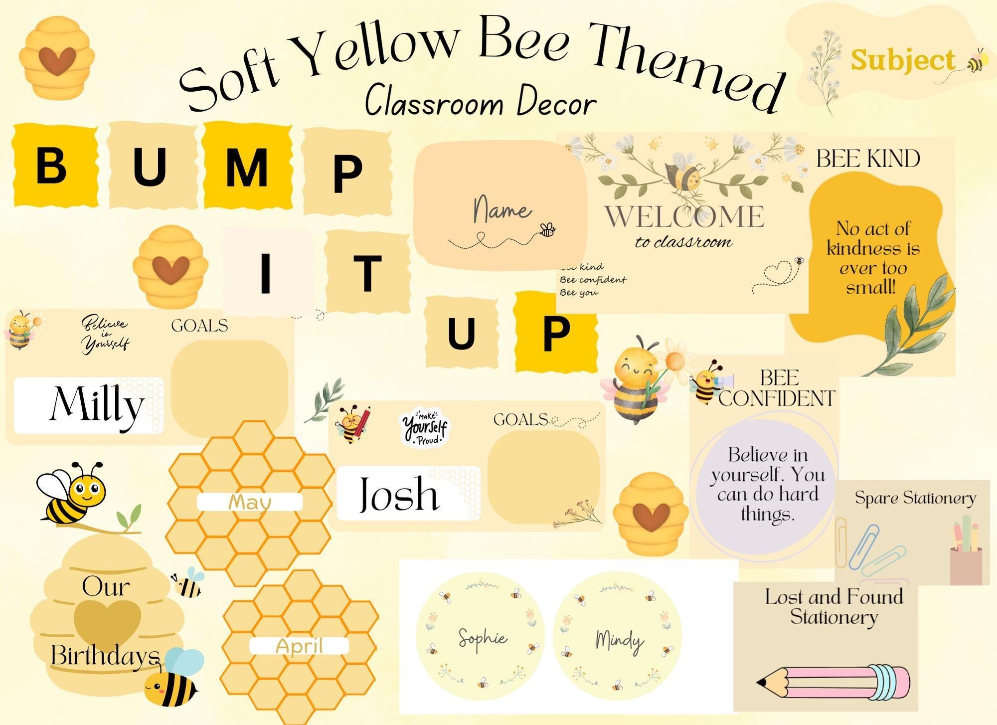 Bee Theme Classroom Decor Bundle Blue Teacher Bee Class Decor Natural ...