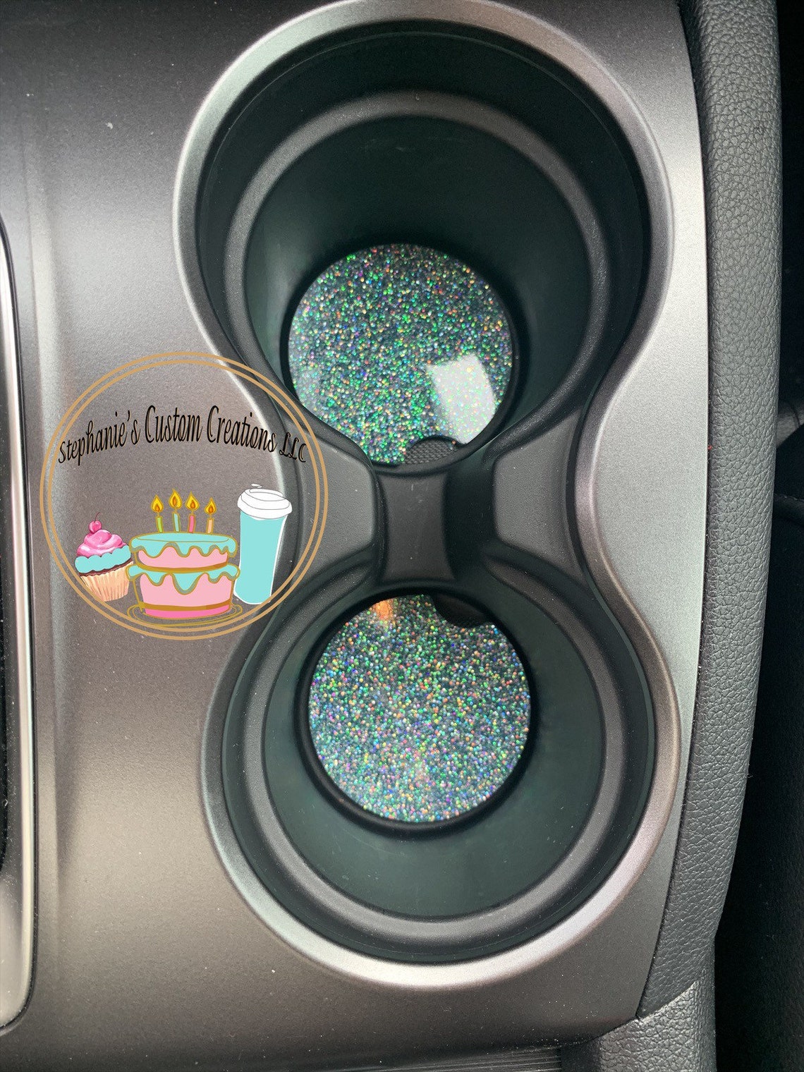 Blue Glitter Car Coaster, Cup Holder Coaster, Car Accessories-set of 2 ...