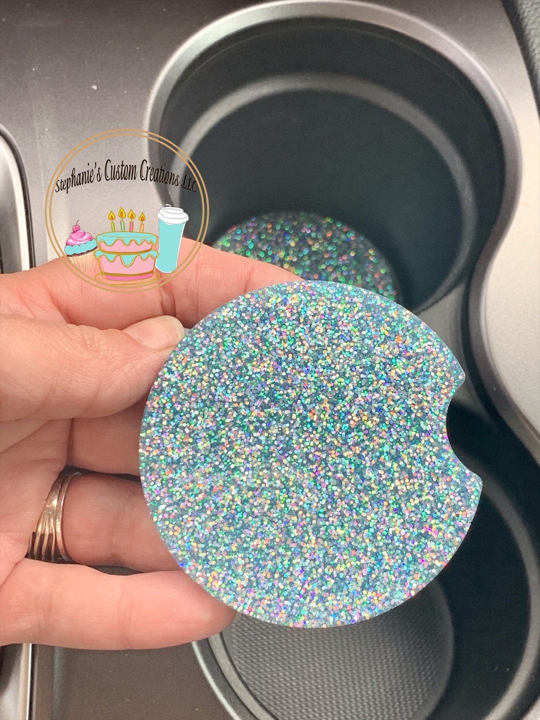 Blue Glitter Car Coaster, Cup Holder Coaster, Car Accessories-set of 2 ...