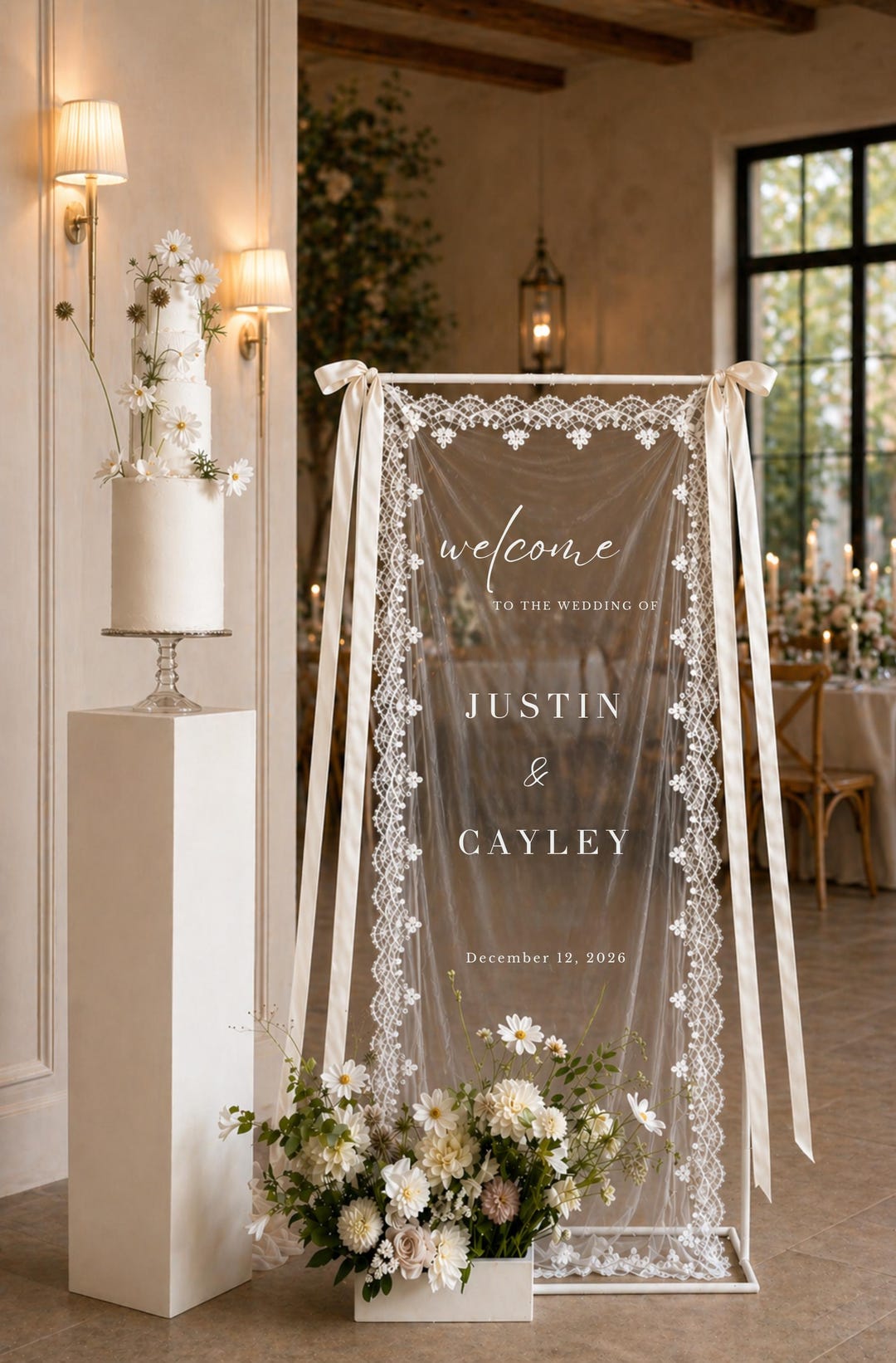 Personalized Sheer Lace Wedding Welcome Sign, Romantic Ceremony ...