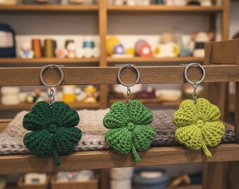 Crochet Four Leaf Clover Keychain – Handmade Lucky Charm Accessory - Etsy