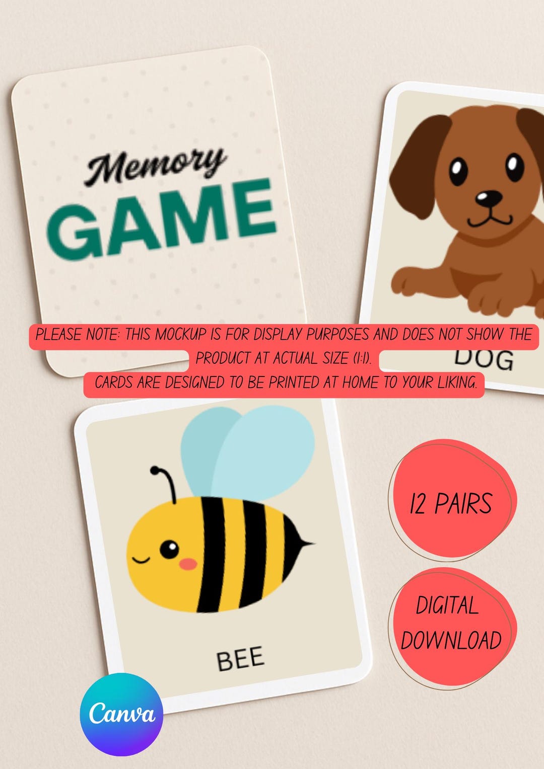 Memory Game Printable, Printable Animal Game, for Kids, 12 Pairs ...