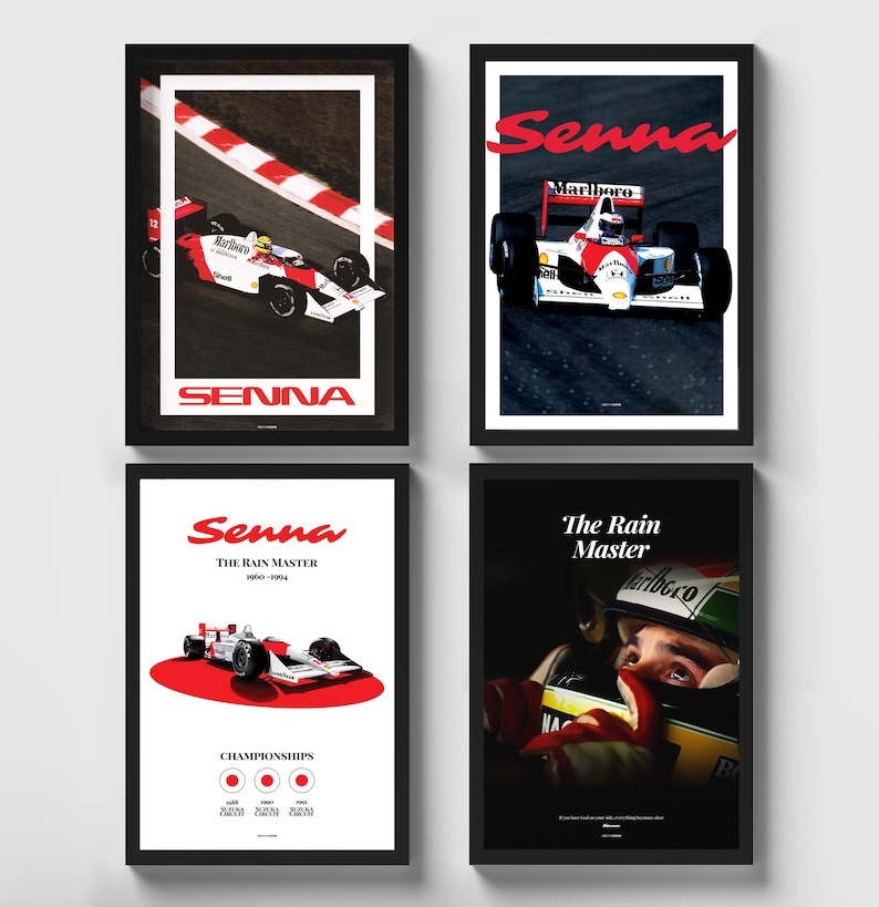 Senna Movie Poster Bundle Set of 4, Senna Wall Art, Formula One Inspired Racing Poster, Vintage ...