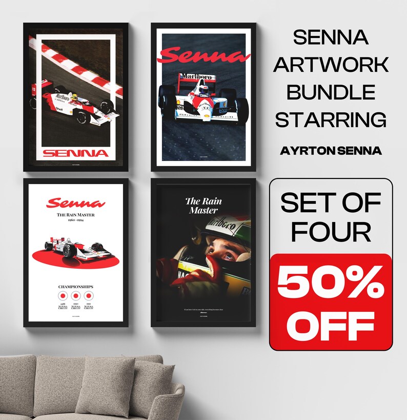 Senna Movie Poster Bundle Set of 4, Senna Wall Art, Formula One ...