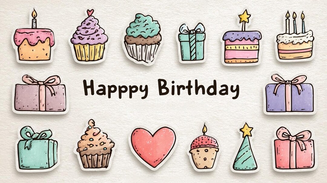 Birthday Flake Stickers Clipart Set | Romantic Vintage Seal Design ...