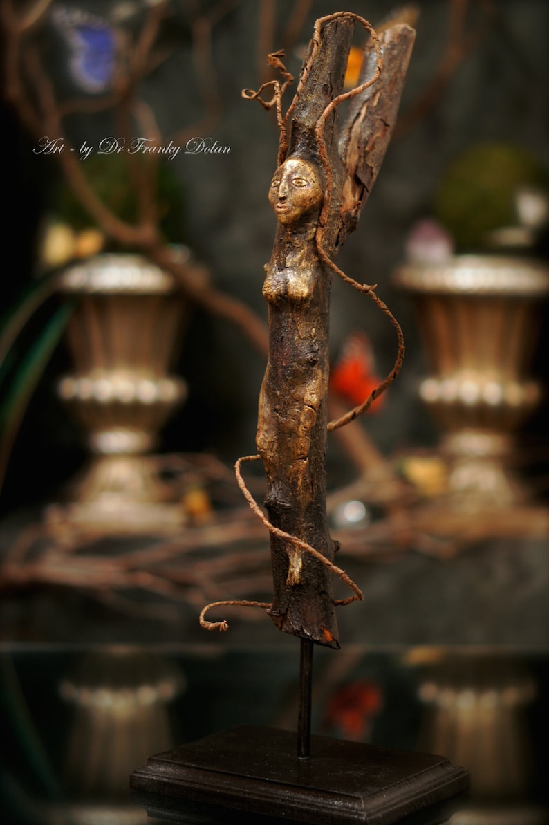 Tree Nymph Sculpture. Primitive Art Doll in Clay and Tree Spirit Wood ...