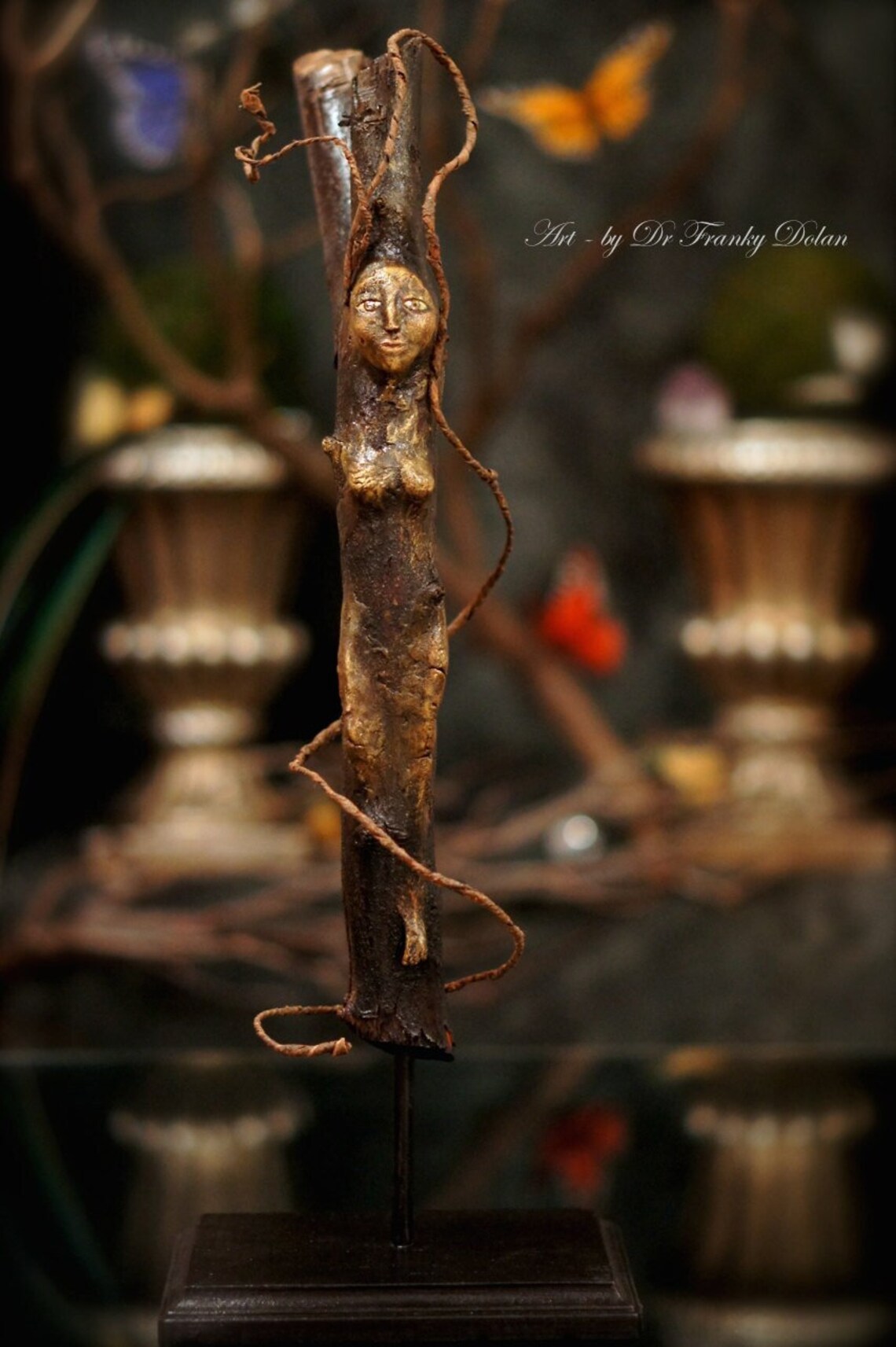 Tree Nymph Sculpture. Primitive Art Doll in Clay and Tree Spirit Wood ...