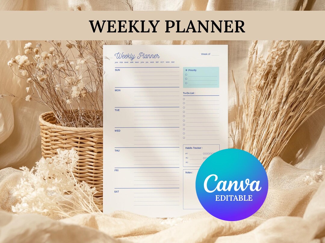 Weekly Planner Printable | Editable Task Planner for Organizing Your ...