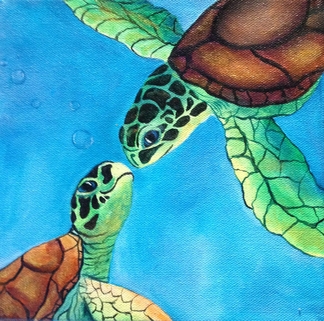 Turtle Kisses: Original Acrylic Wave Painting on Canvas - Etsy