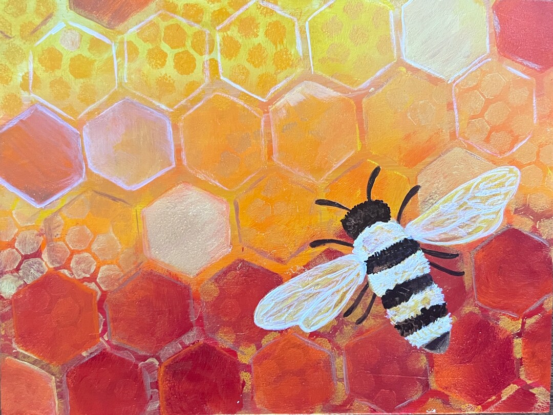 Honey Bee Mixed Media Paintings on Wood - Etsy