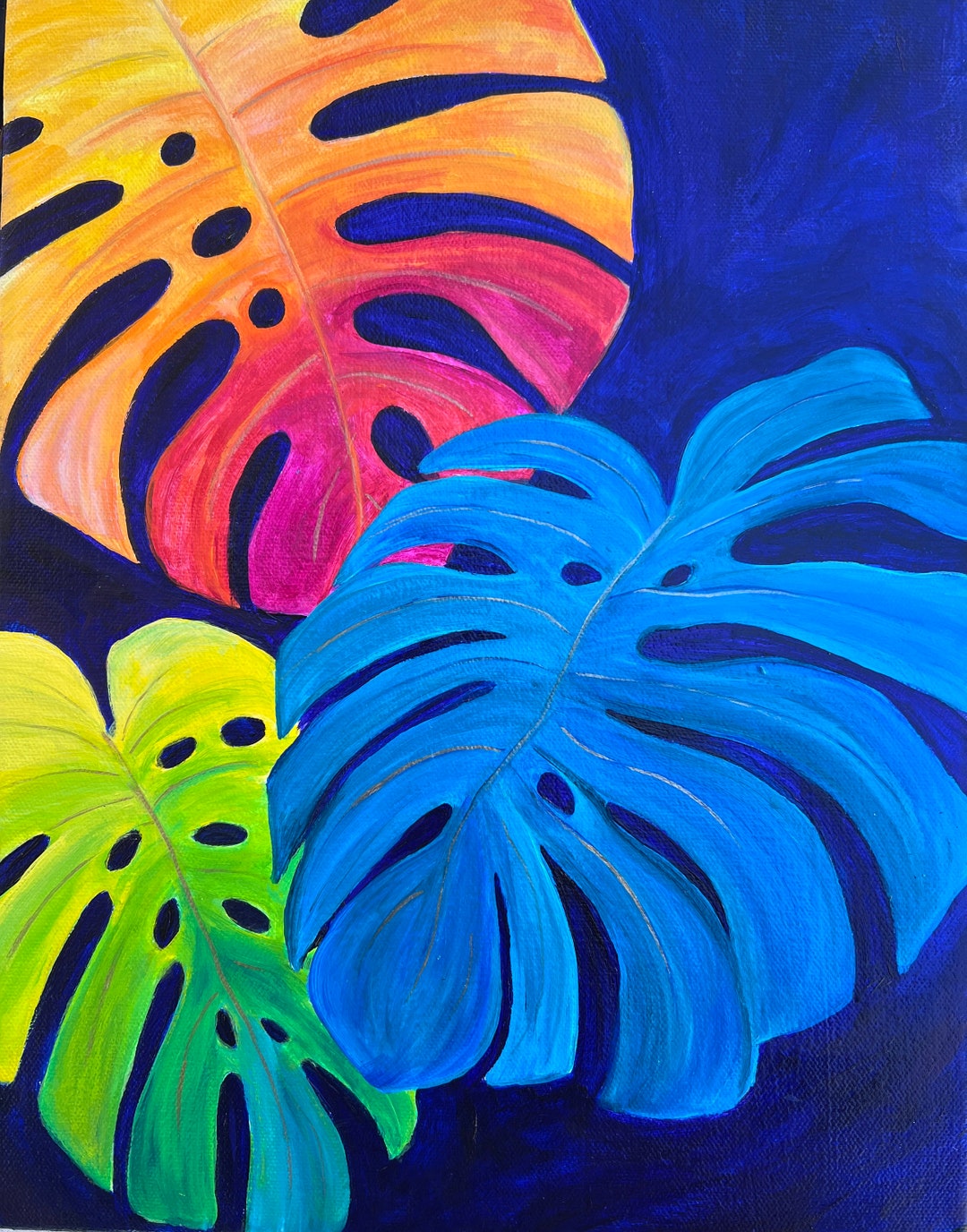 Rainbow Monstera Painting - Etsy