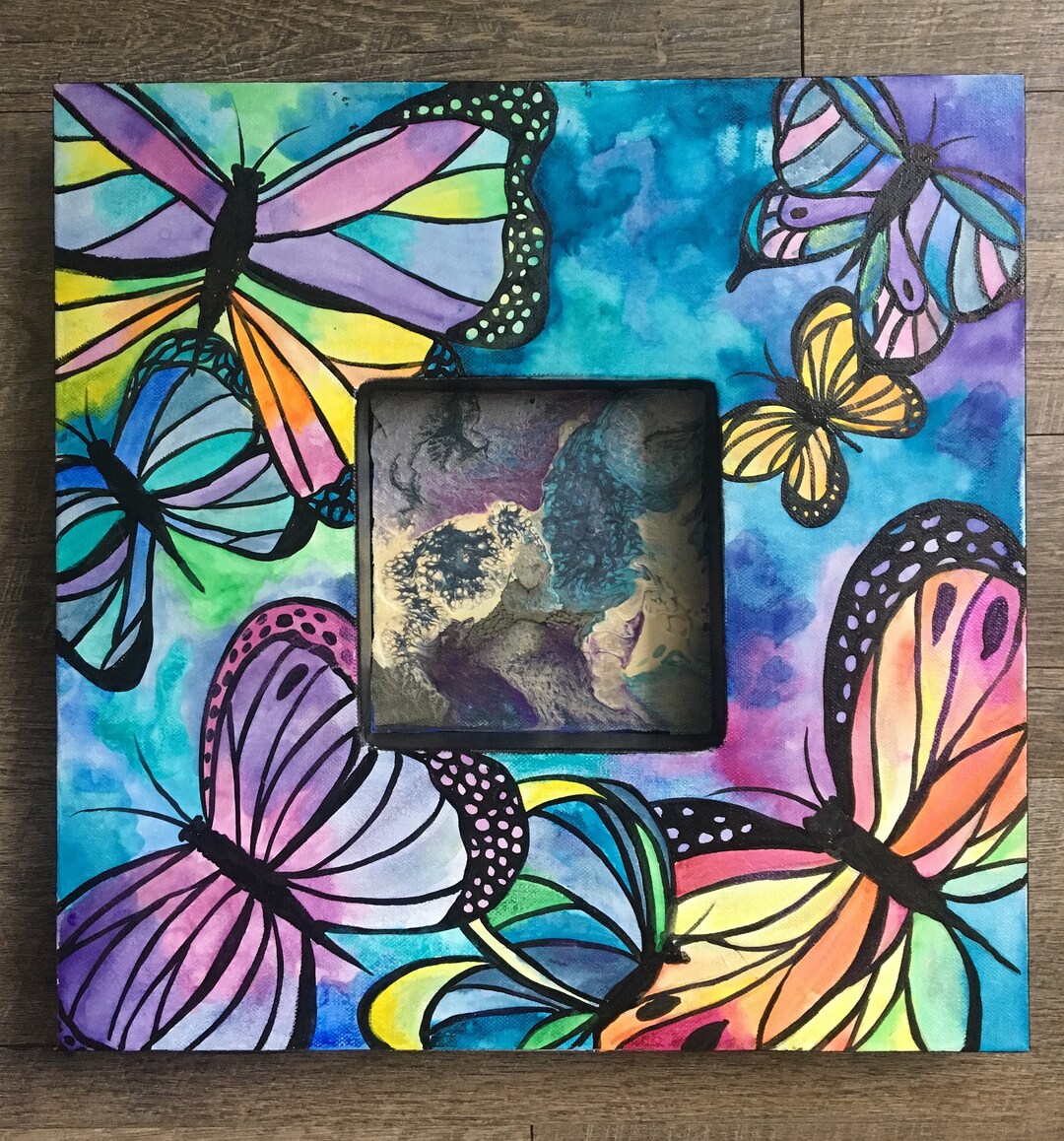 Original Butterfly Watercolor Painting: Square Acrylic Canvas Art - Etsy