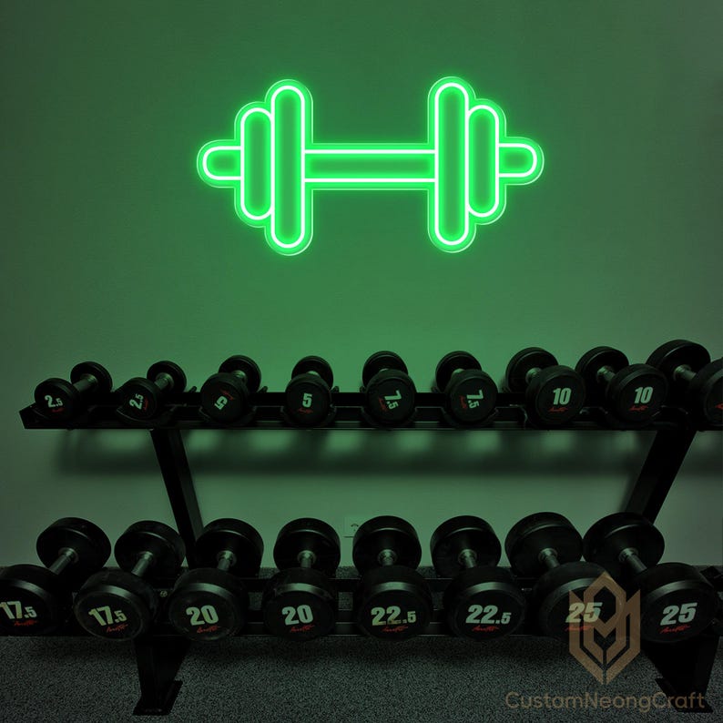 Dumbbell Gym Barbell Neon Sign, Gym Dumbbell Wall Sign for Sports Room ...