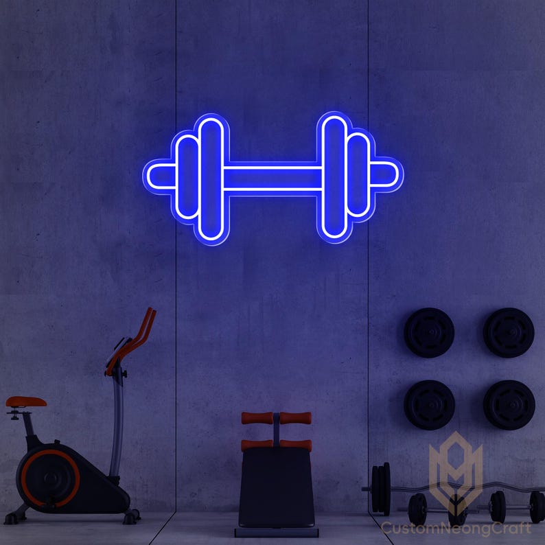 Dumbbell Gym Barbell Neon Sign, Gym Dumbbell Wall Sign for Sports Room ...