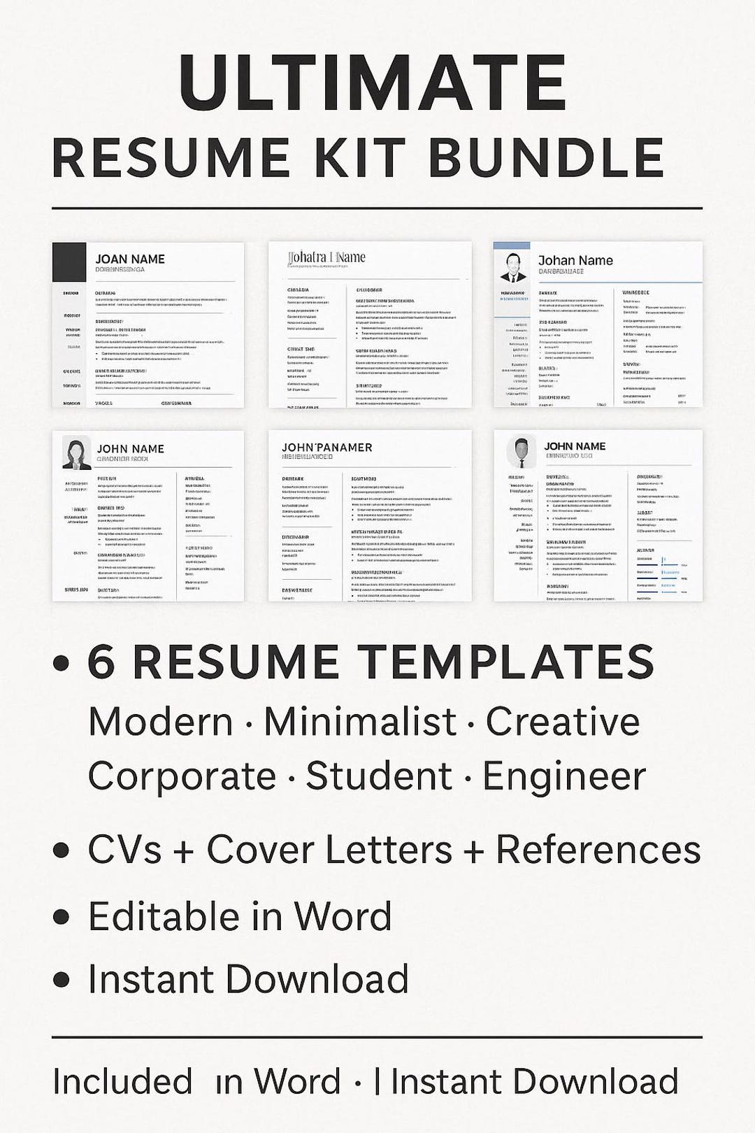 6-in-1 Resume Template Bundle | Cvs + Cover Letters + References ...