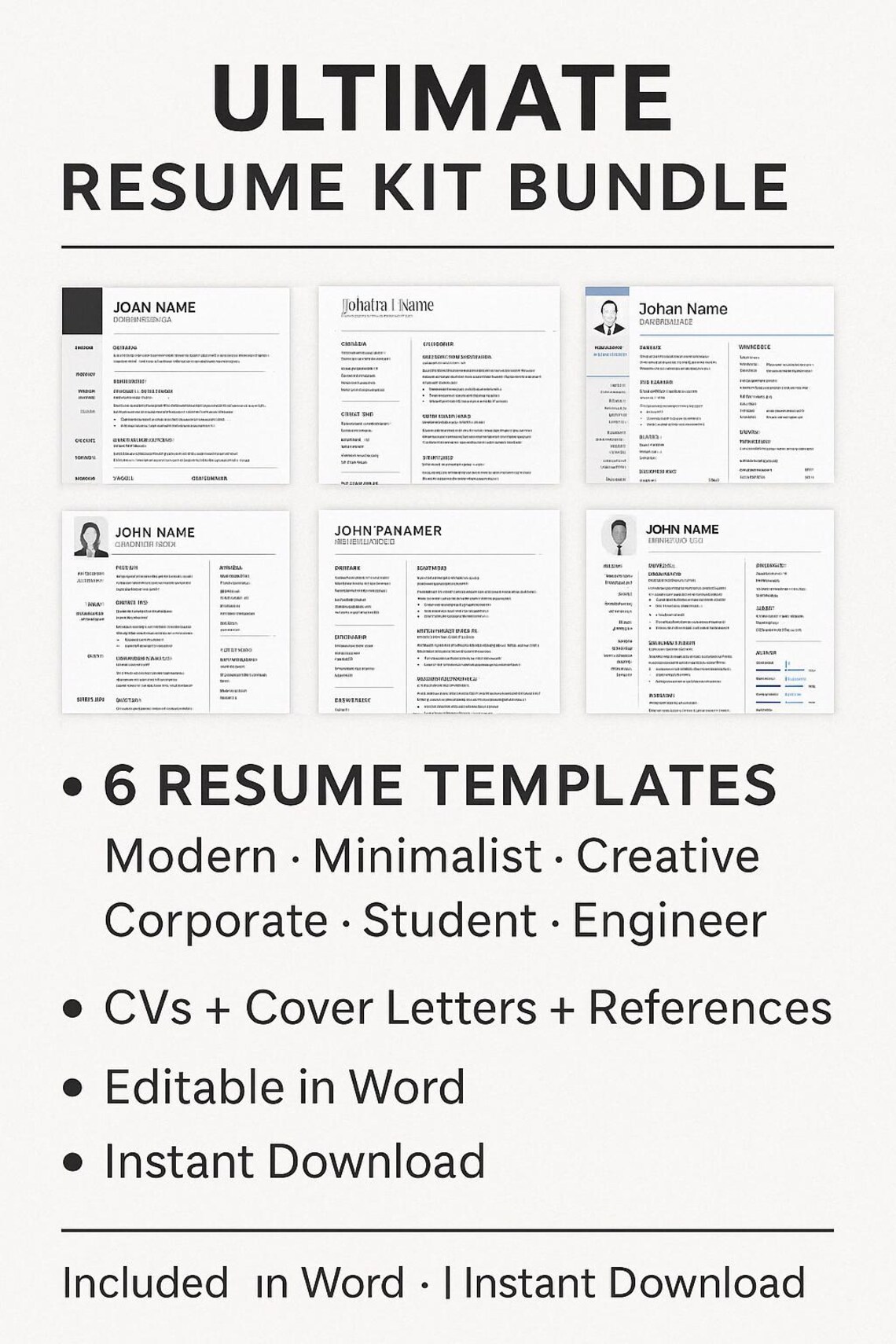 6-in-1 Resume Template Bundle | Cvs + Cover Letters + References ...