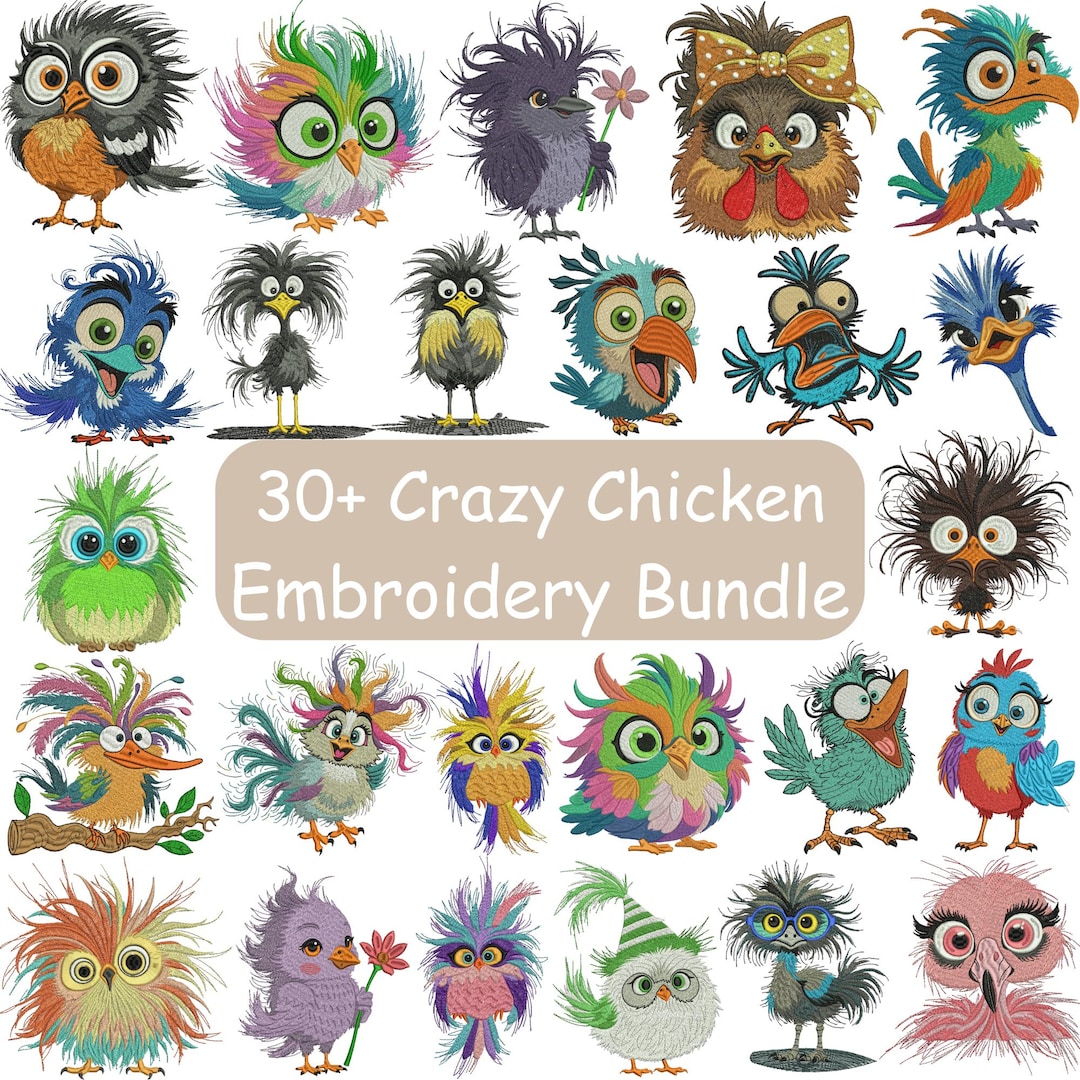 Funny Crazy Chicken Embroidery Design, Crazy Chicken Embroidery Bundle ...