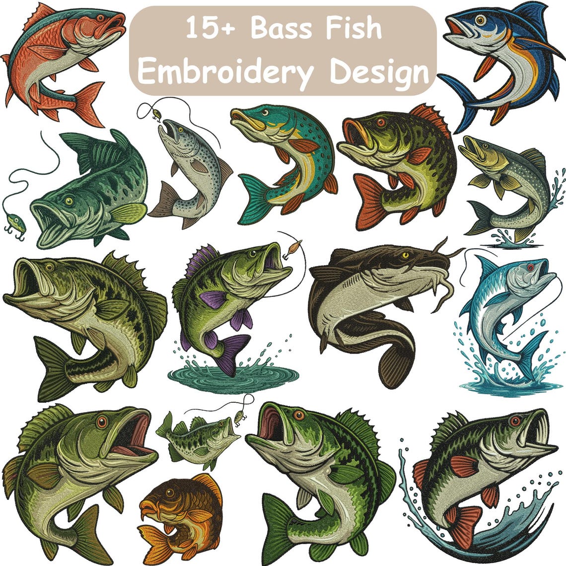 Bass Fish Machine Embroidery Design, Koi Cute Fish Embroidery Designs ...