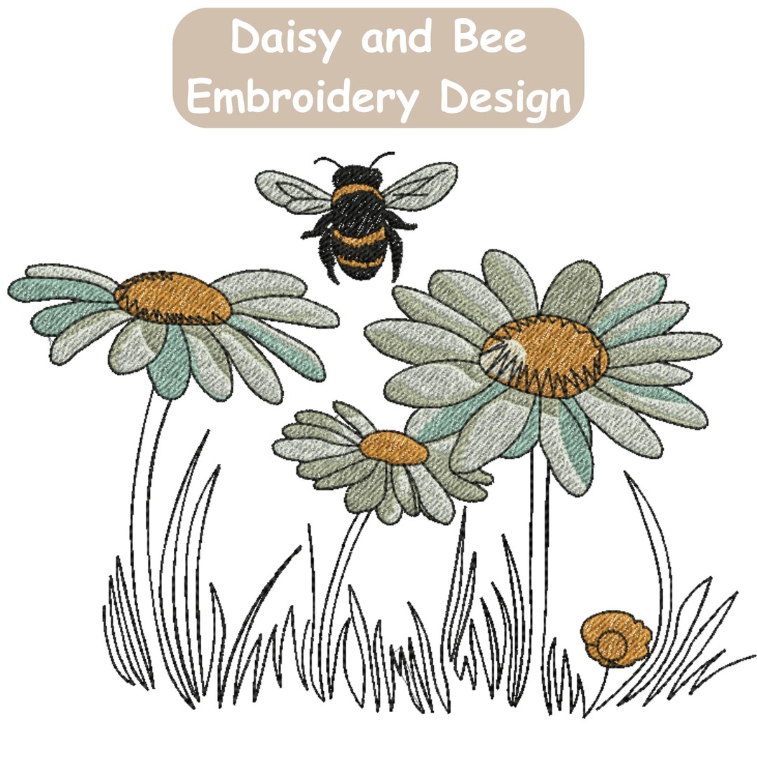 Daisy Bee Embroidery Design, Bee Embroidery, Daisy Flower Embroidery ...