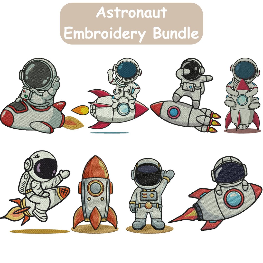 Astronaut Embroidery Design, Cute Astronaut Embroidery, Outer Space ...