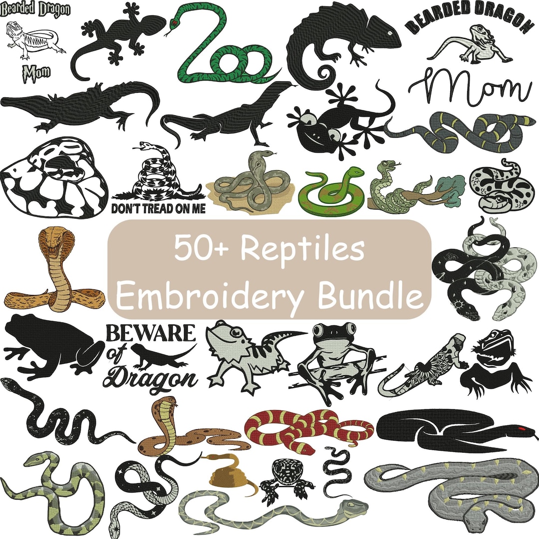 Reptiles Embroidery Design, Snake Embroidery, Chameleon Embroidery ...