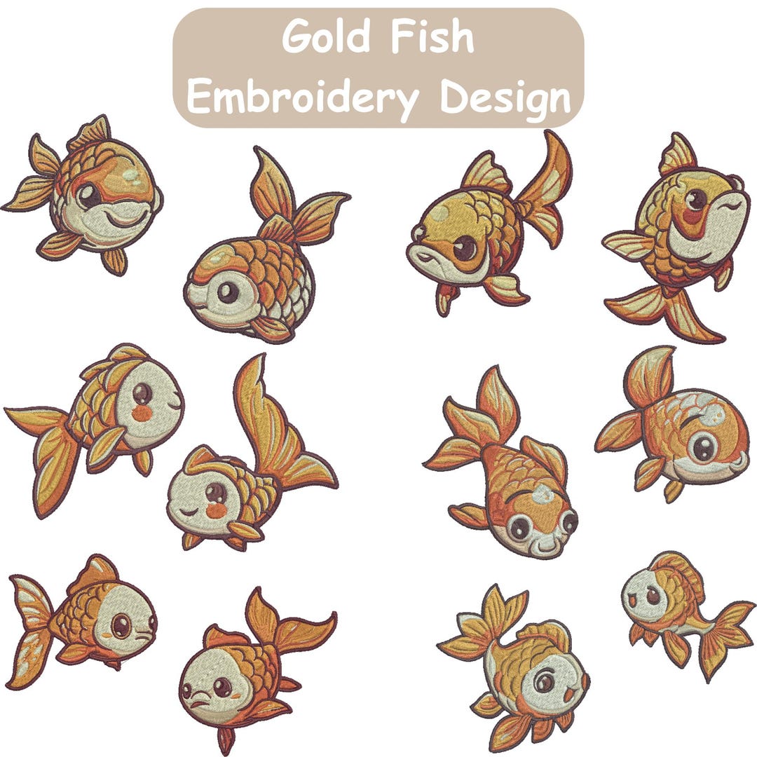Fish Embroidery Design, Cute Little Fish Embroidery, Gold Fish ...