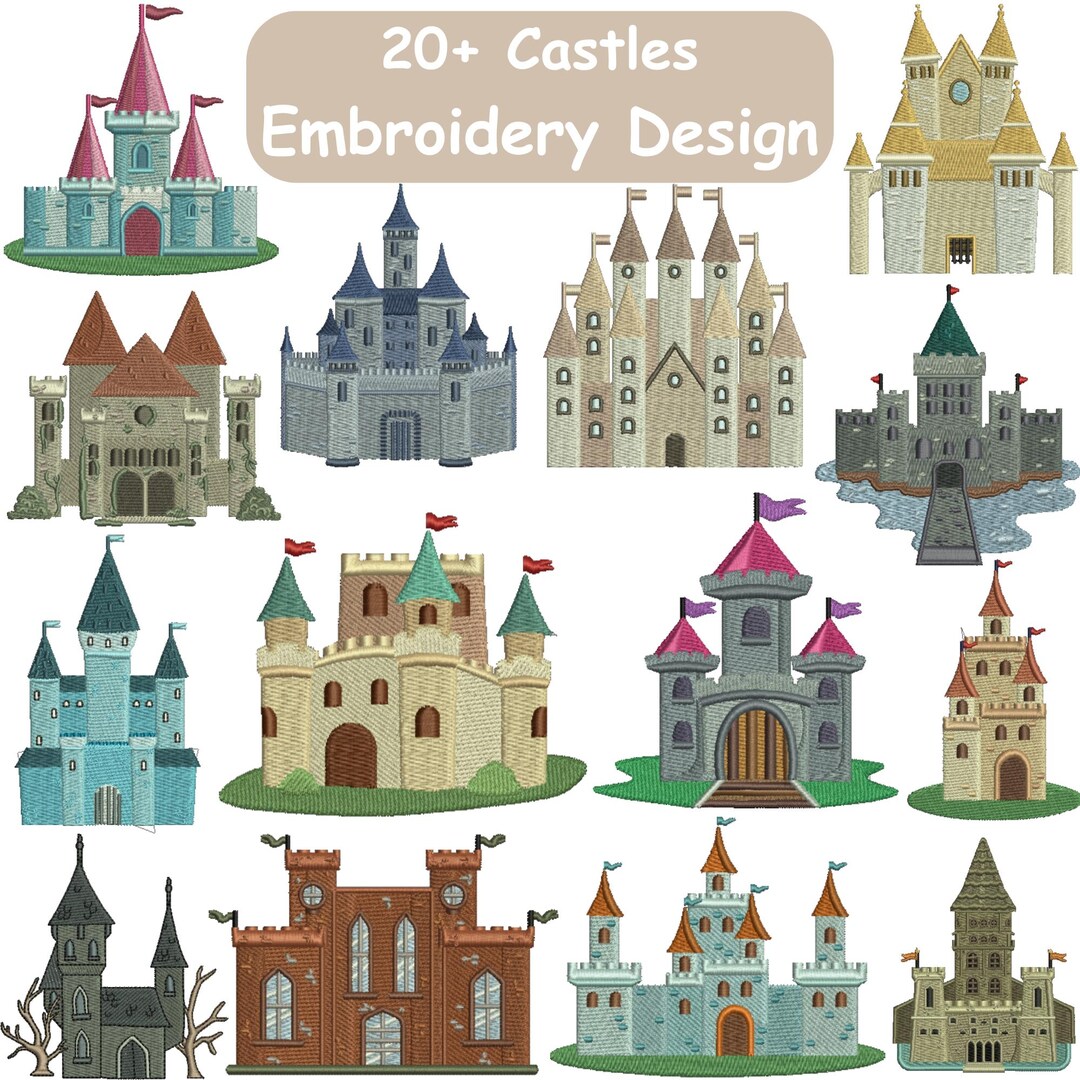 Princess Castle Embroidery Design, Castle Embroidery, Halloween Castle ...
