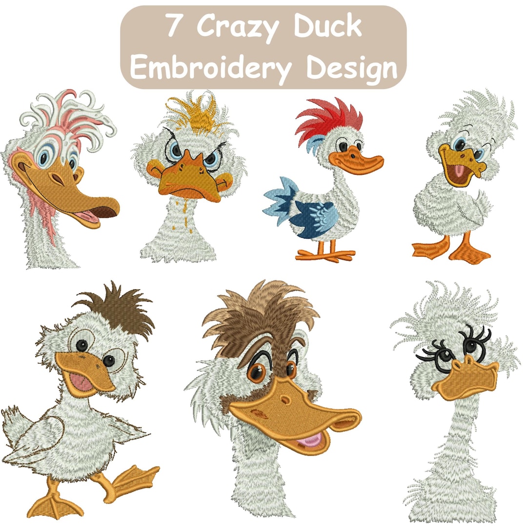 Crazy Duck Embroidery Design, Duck Embroidery, Duck Face Embroidery ...