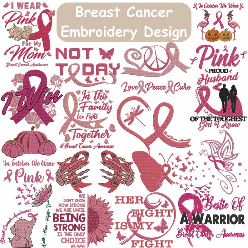 Breast Cancer Awareness Embroidery, Ribbon Embroidery, Heart Ribbon ...