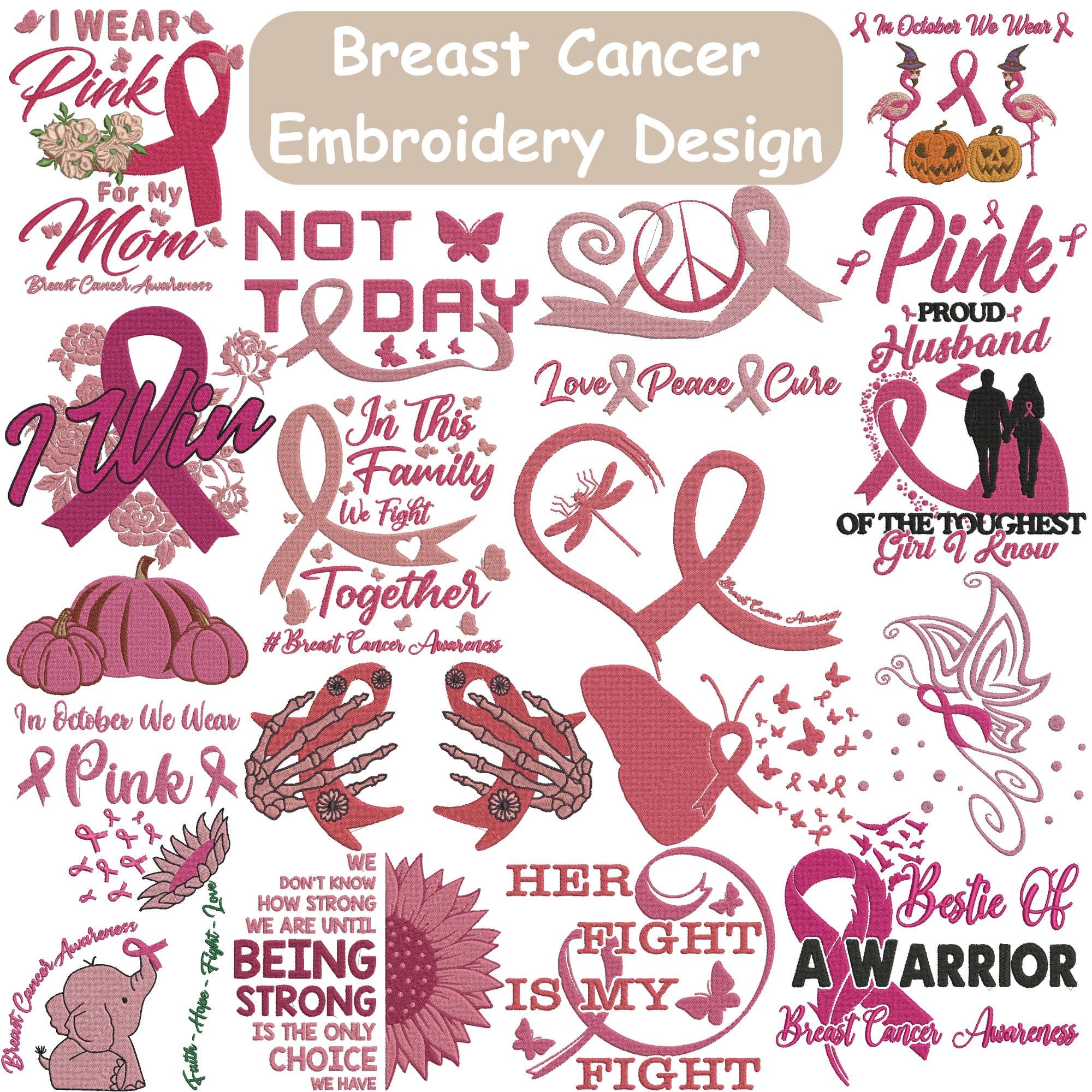Breast Cancer Awareness Embroidery, Ribbon Embroidery, Heart Ribbon ...