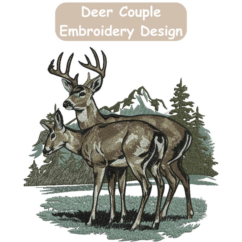 Deer Embroidery Design, Deer Couple Embroidery, Hunting Embroidery ...