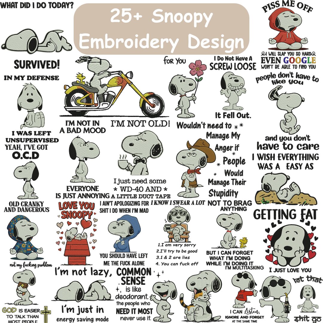 Snoopy Embroidery Design Sarcastic Snoopy Embroidery Design Dog ...