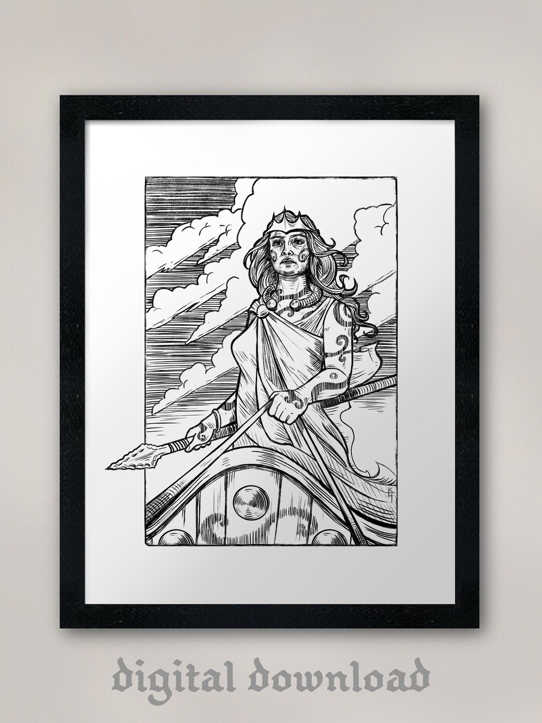 Boudicca Printable Wall Art | Hand-drawn Folk Illustration | Digital ...