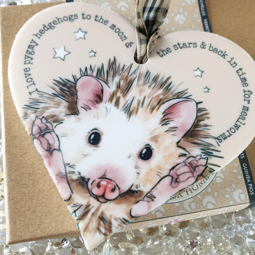 Hedgehog Illustration Heart Hanger Sign - Tartan Ribbon Decor Handmade ...