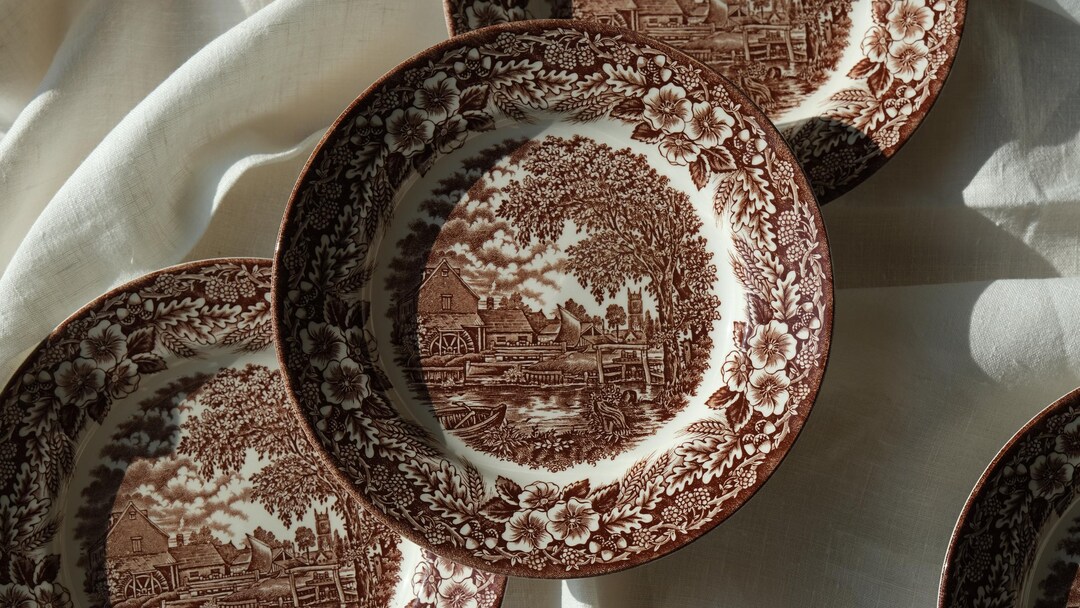 Broadhurst Brown Transferware Plate: Old English Scene Ironstone ...