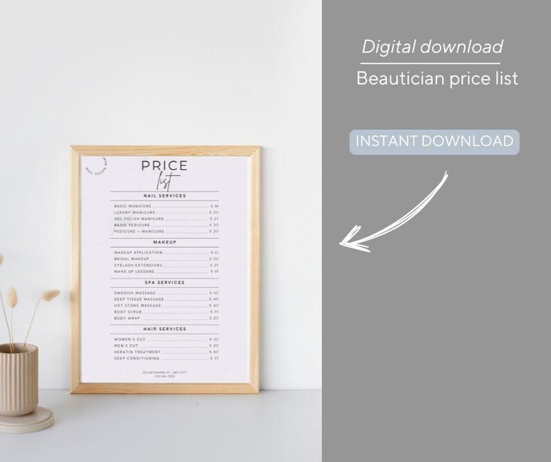 Editable Beauty Salon Price List Template | Printable Services Menu ...