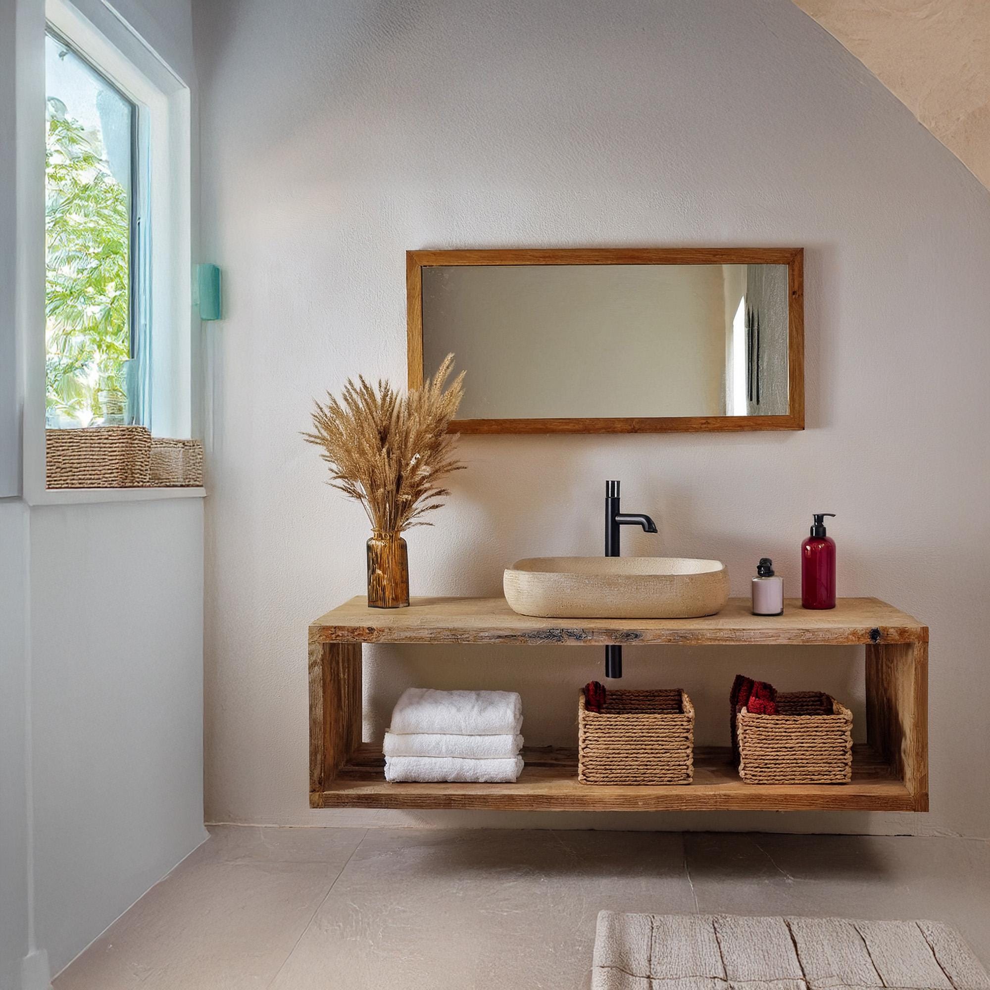 Custom Rustic Handmade Wooden Floating Bathroom Vanity – Farmhouse Live ...